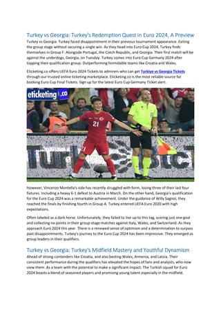 Turkey vs Georgia Tickets: Turkey's Redemption Quest in Euro 2024, A Preview | PDF