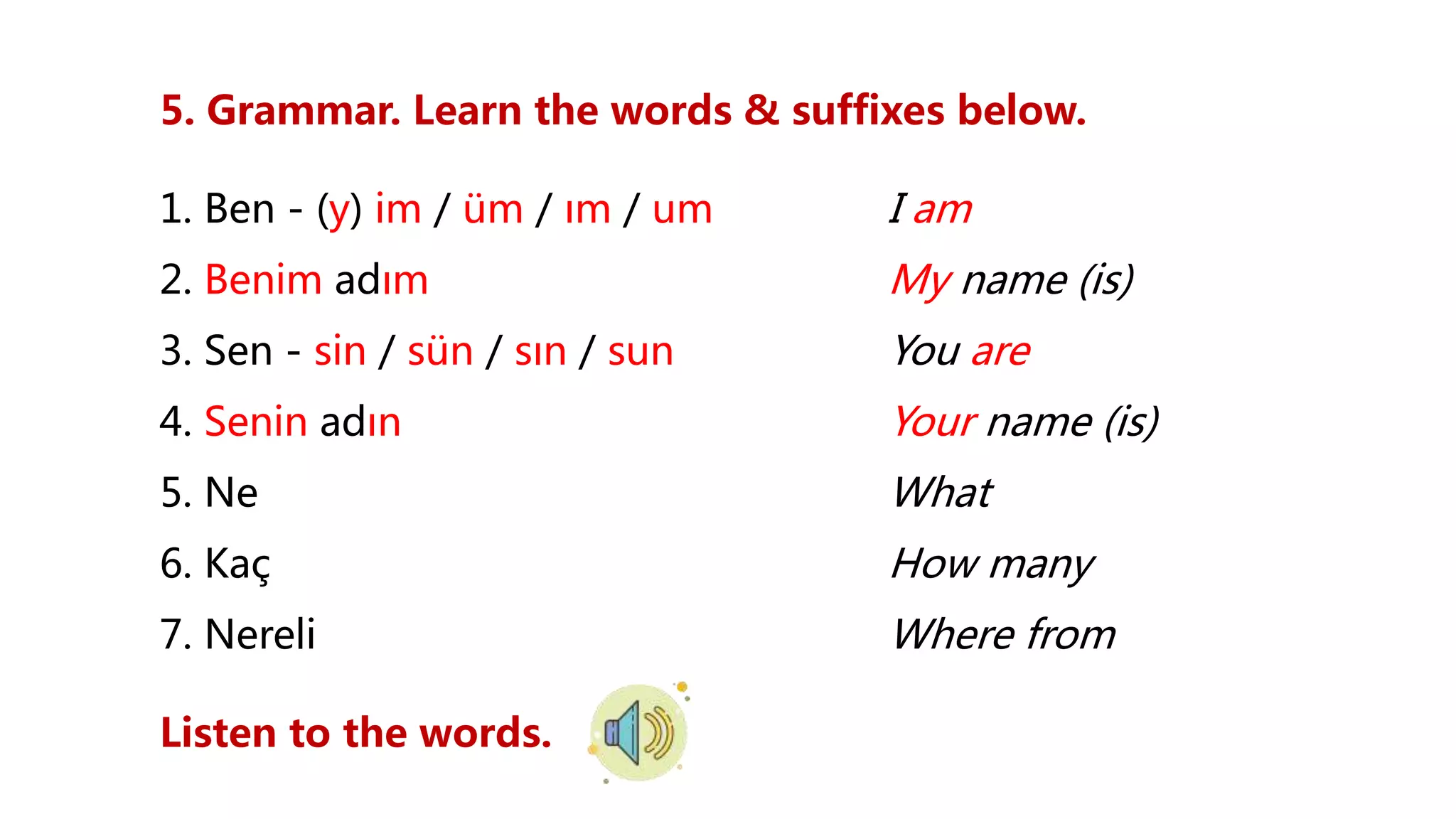 Turkish Lessons 1 (A1) - Introducing Yourself | PPT