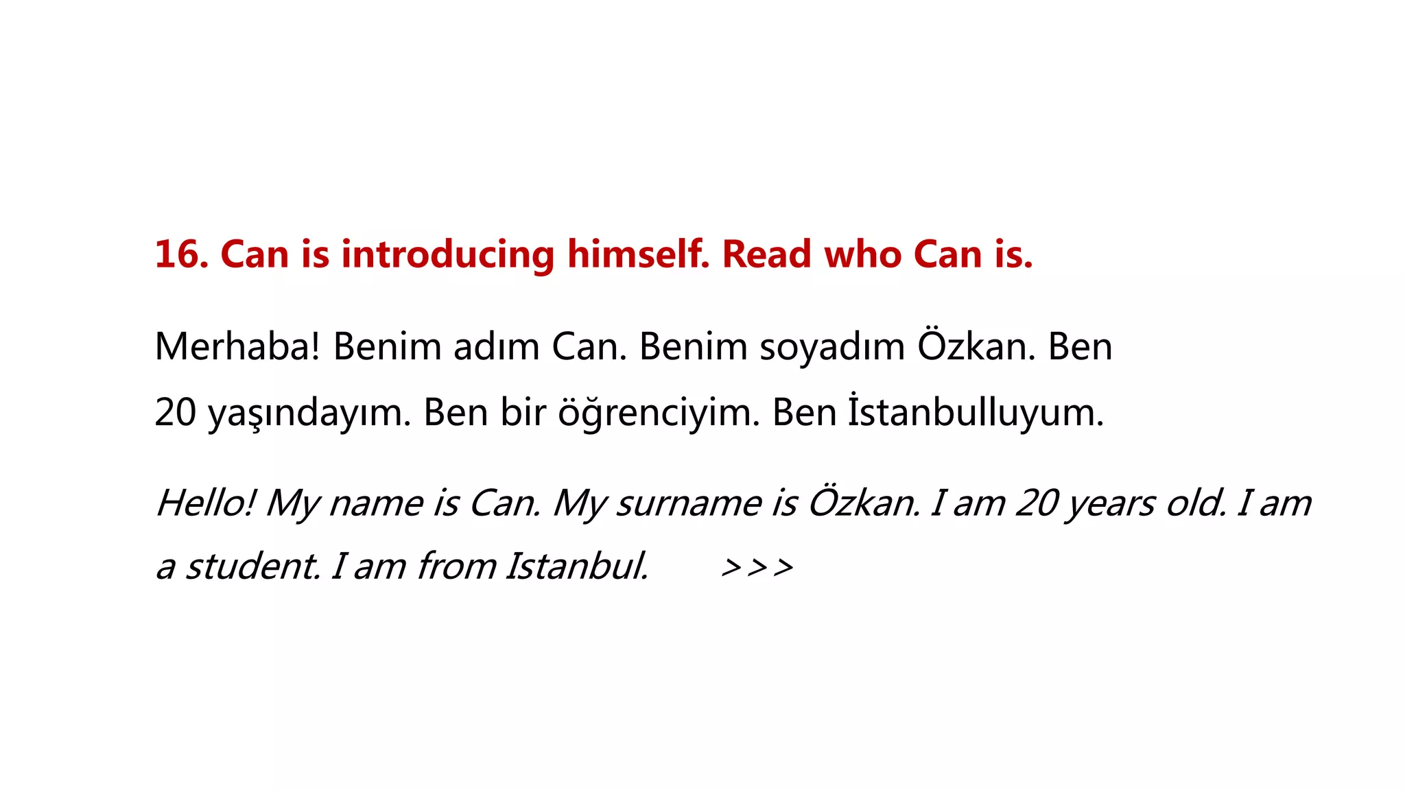 Turkish Lessons 1 (A1) - Introducing Yourself | PPT