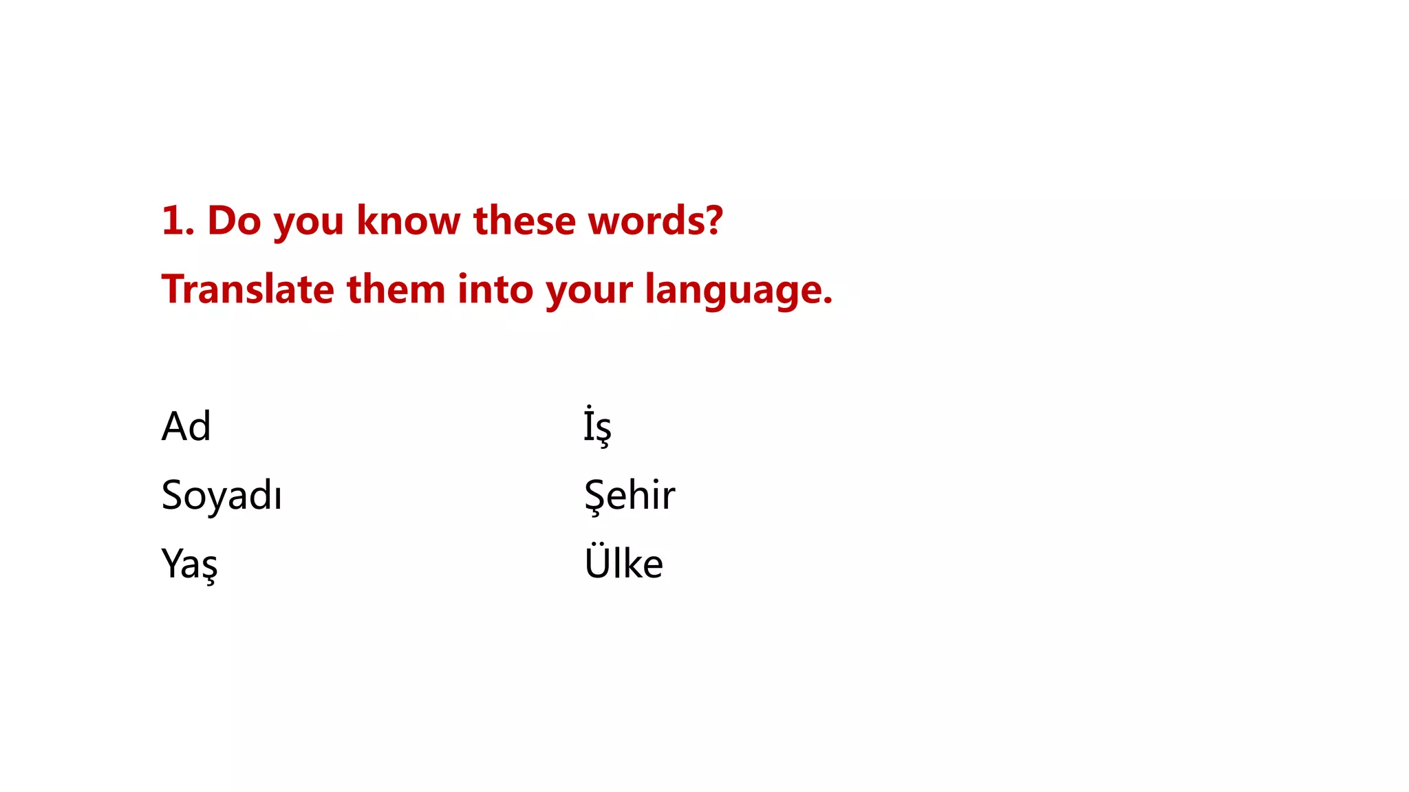 Turkish Lessons 1 (A1) - Introducing Yourself | PPT