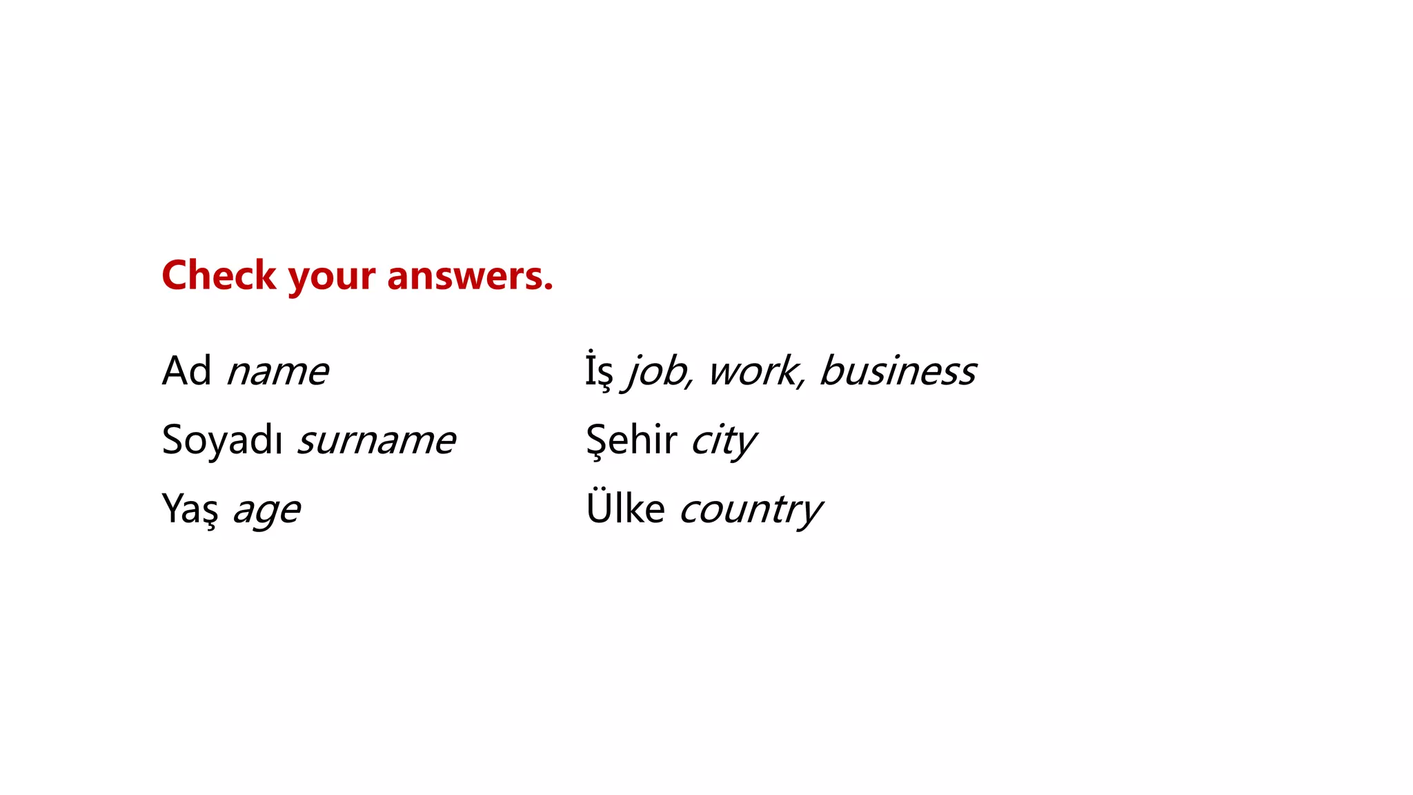 Turkish Lessons 1 (A1) - Introducing Yourself | PPT