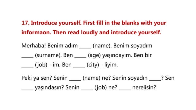 Turkish Lessons 1 (A1) - Introducing Yourself | PPT