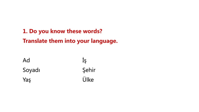 Turkish Lessons 1 (A1) - Introducing Yourself | PPT