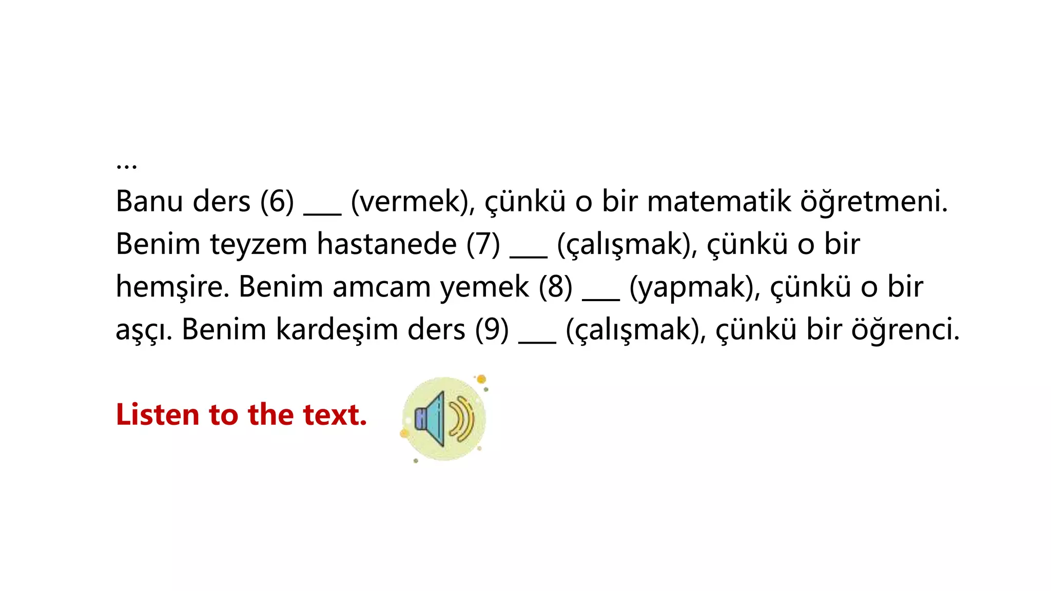 Turkish Lessons 6 (A1) - Present Tense 1 | PPTX