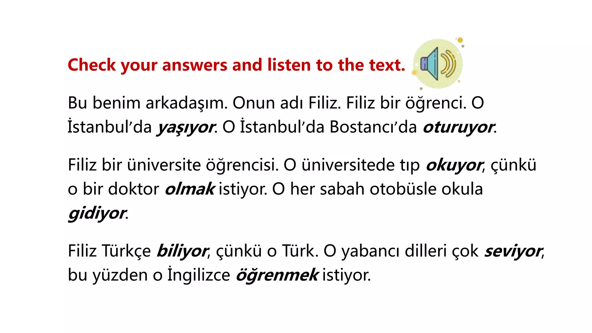 Turkish Lessons 7 (A1) - Present Tense 2 | PPTX