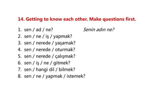 Turkish Lessons 7 (A1) - Present Tense 2 | PPTX