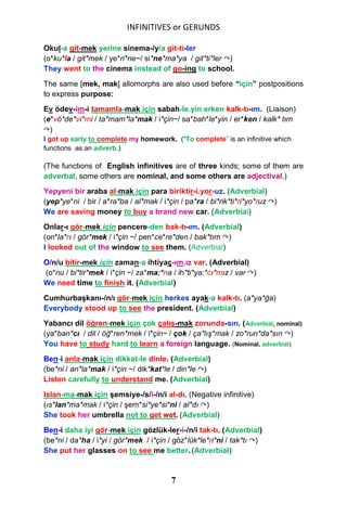 Turkish infinitives and english gerunds or infinitives signed | PDF