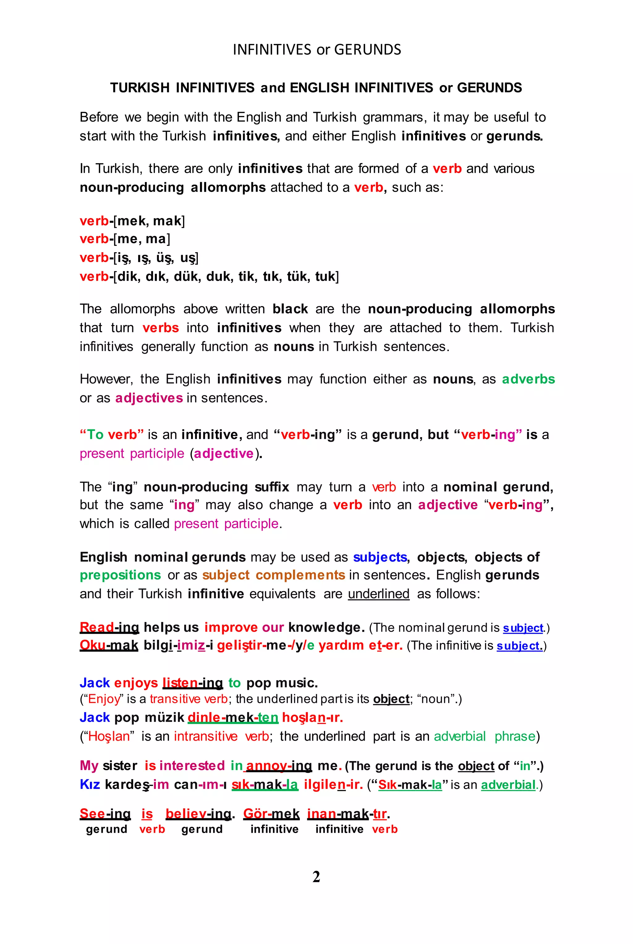 Turkish infinitives and english gerunds or infinitives (2) | DOCX