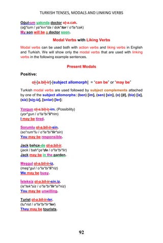 Turkish tenses, modals, linking verbs and their english equivalents, yüksel göknel | PDF