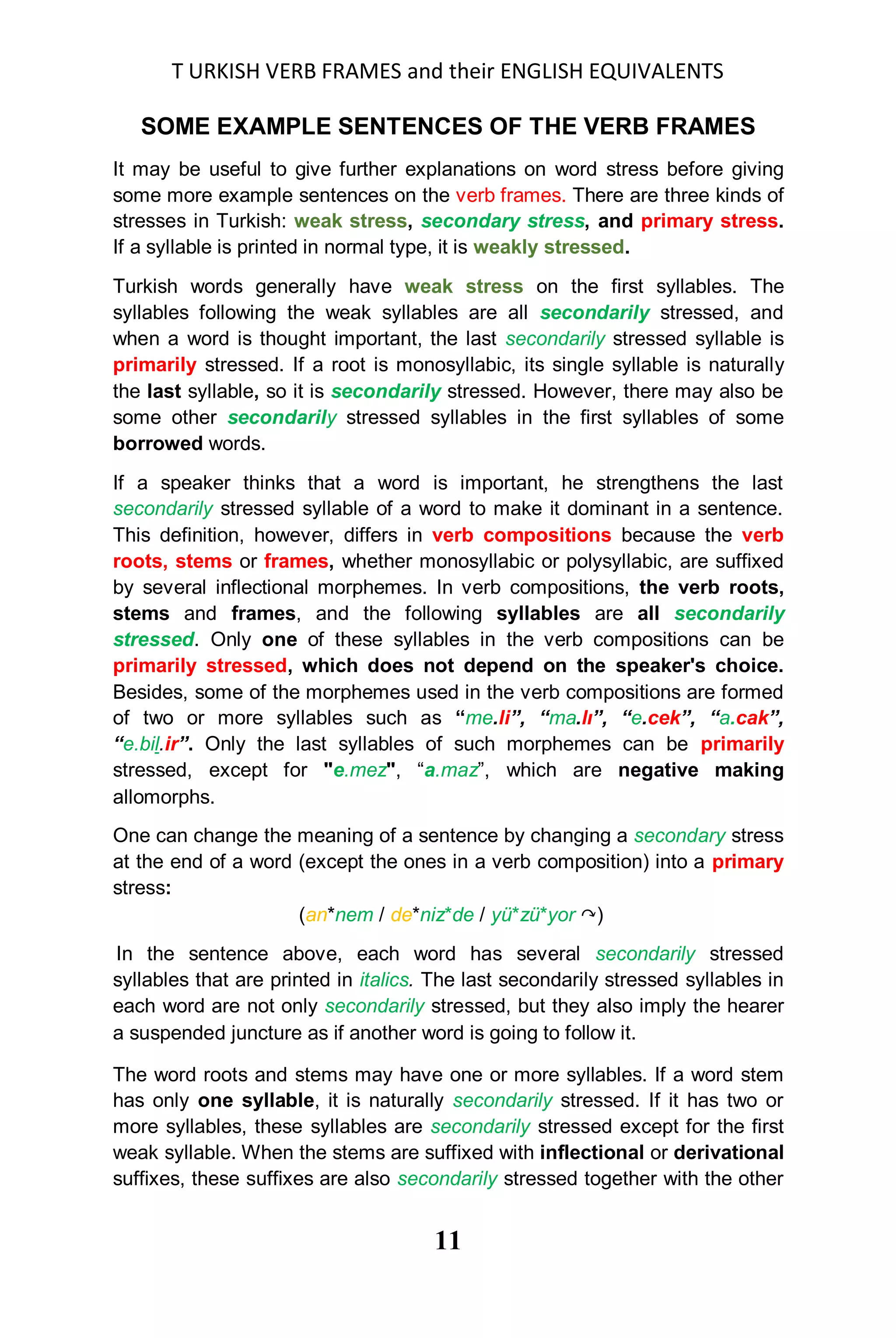 Turkish verb frames and their english equivalents in sentences | PDF