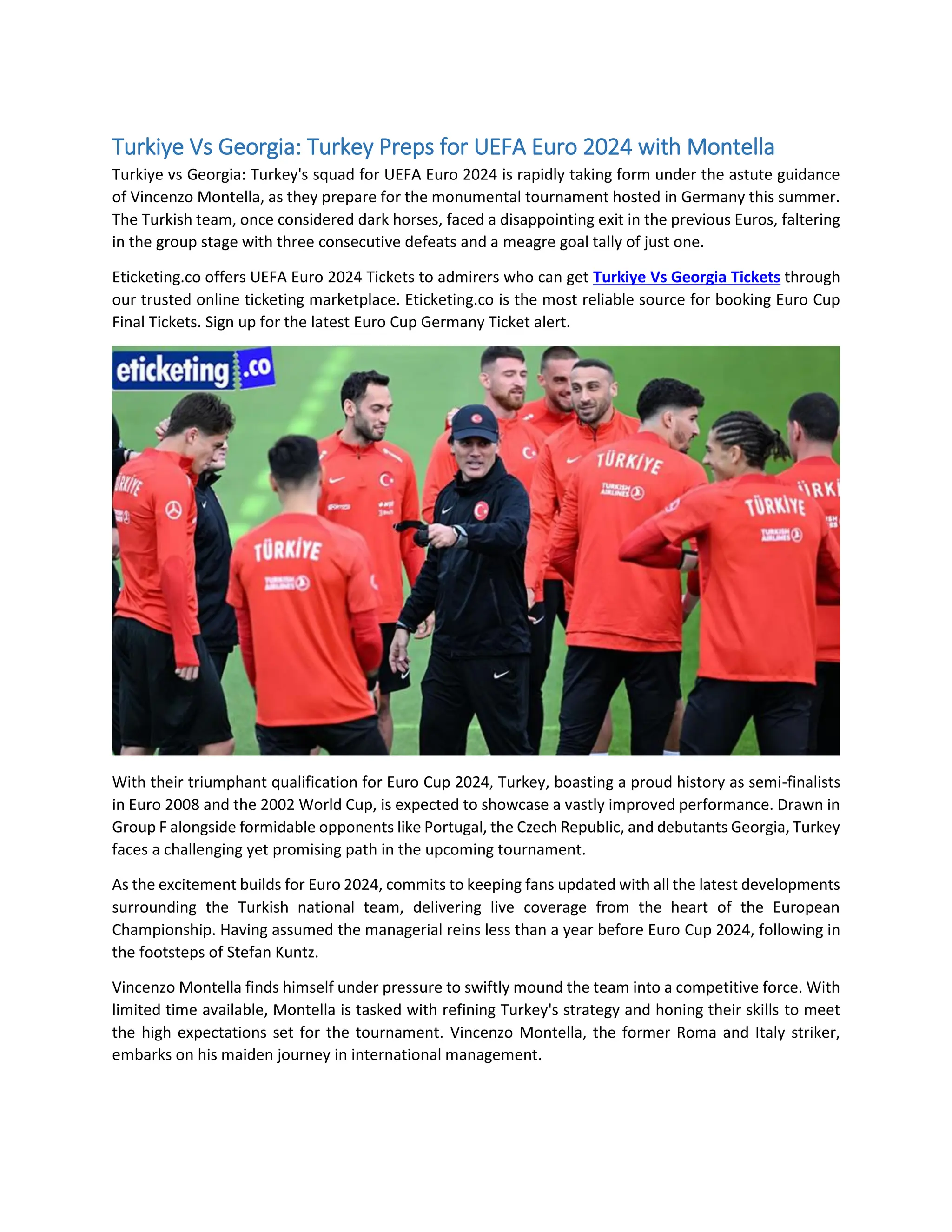 Turkiye Vs Georgia Turkey Preps for UEFA Euro 2024 with Montella.pdf ...