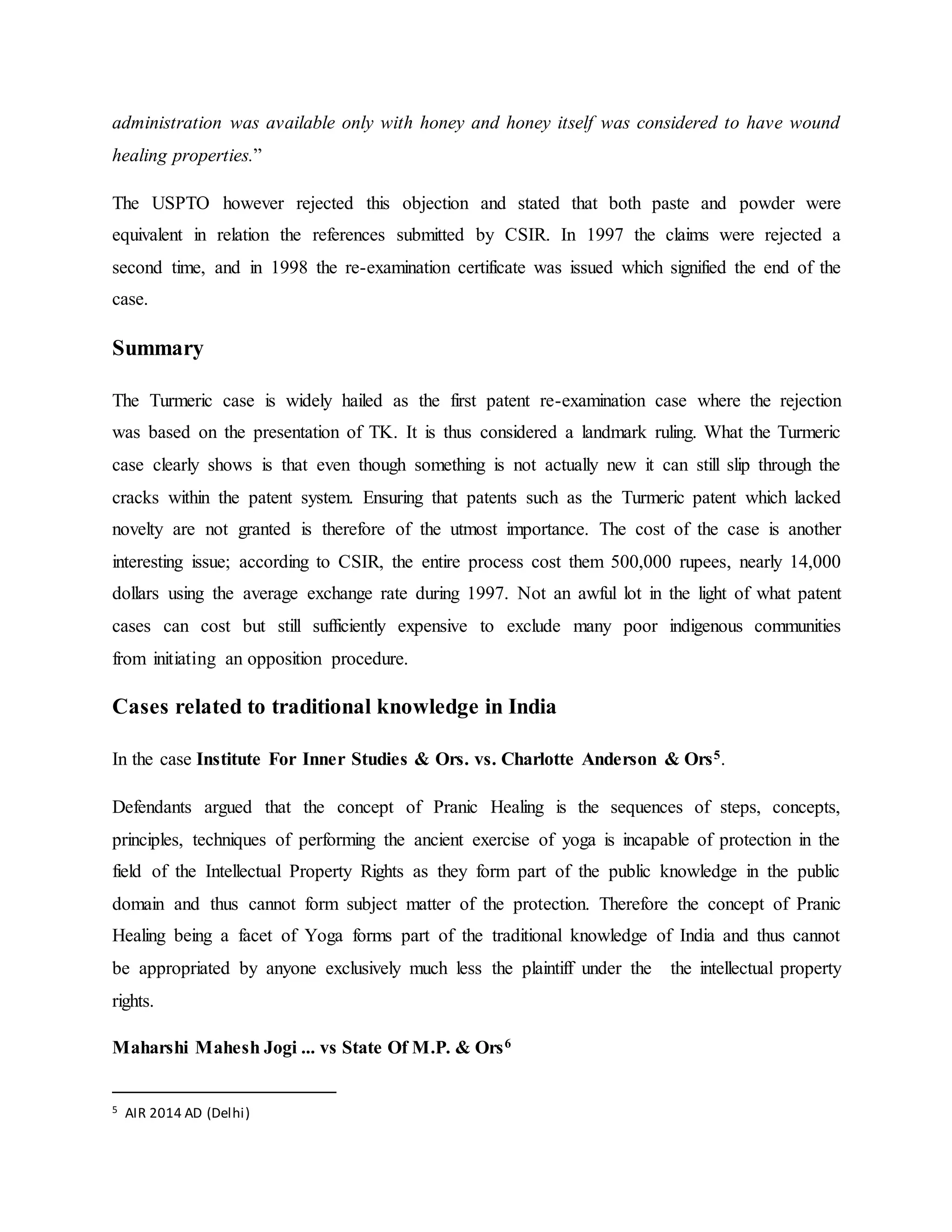 Turmeric Patent Case | DOCX