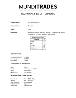 Turmeric powder. Technical file | DOC | Gardening | Home & Garden