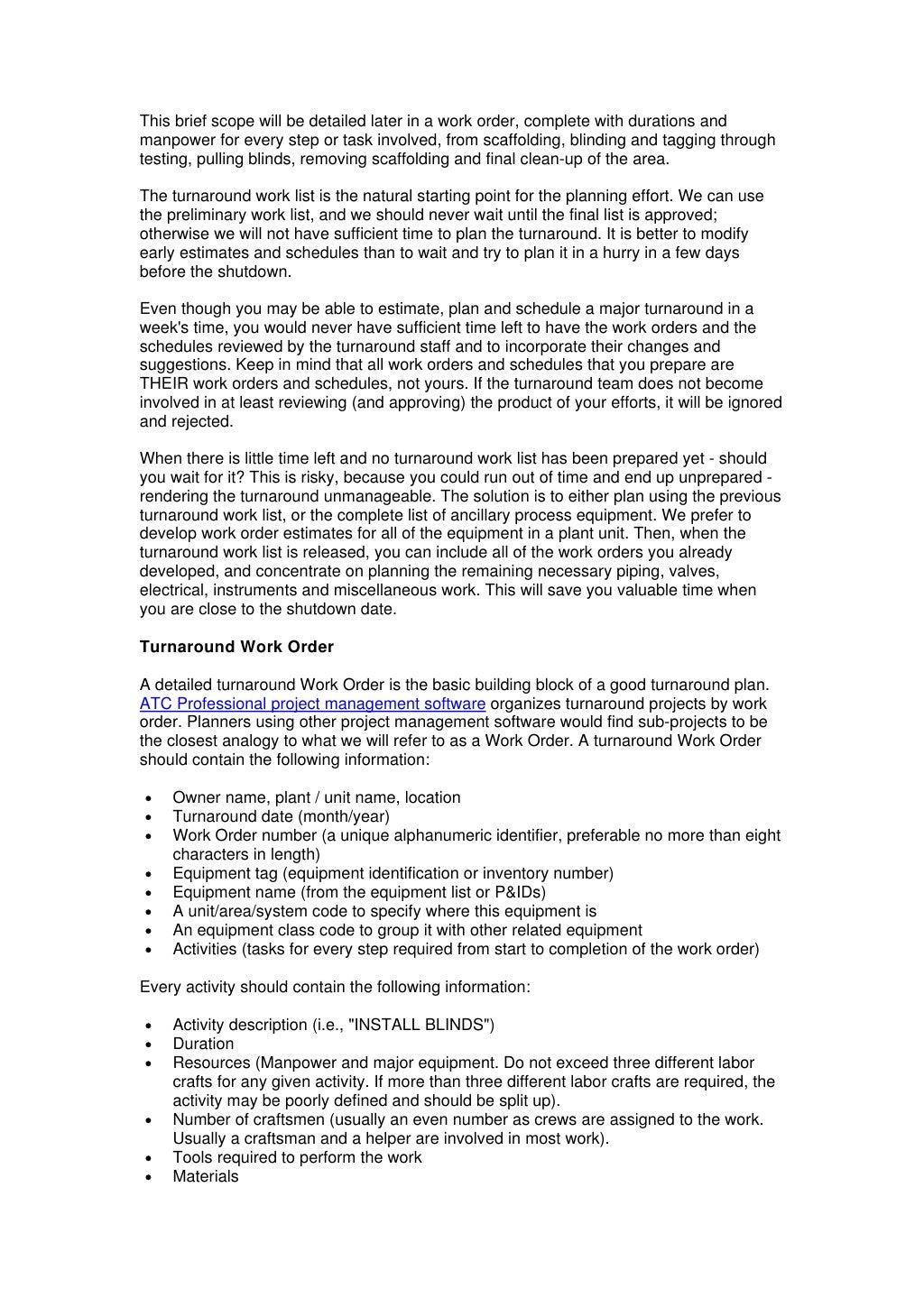 Turnaround Project Planner Primer