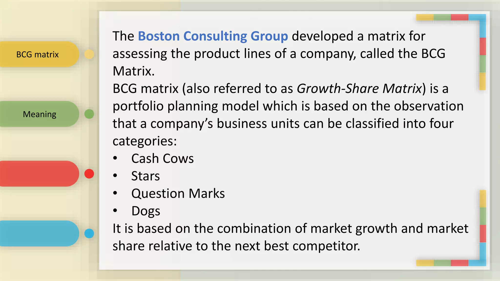 Turn around strategy, GE 9 cell planning and BCG matrics | PPTX