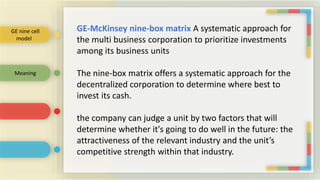 Turn around strategy, GE 9 cell planning and BCG matrics | PPTX
