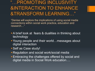 Dr Denise Taylor - From ‘boundary transgressions’ to live twitter ...