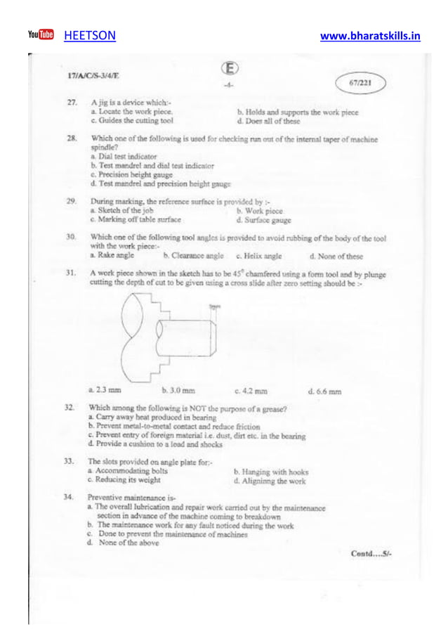 ITI Turner 2nd Year Question Paper Previous MCQ | PDF