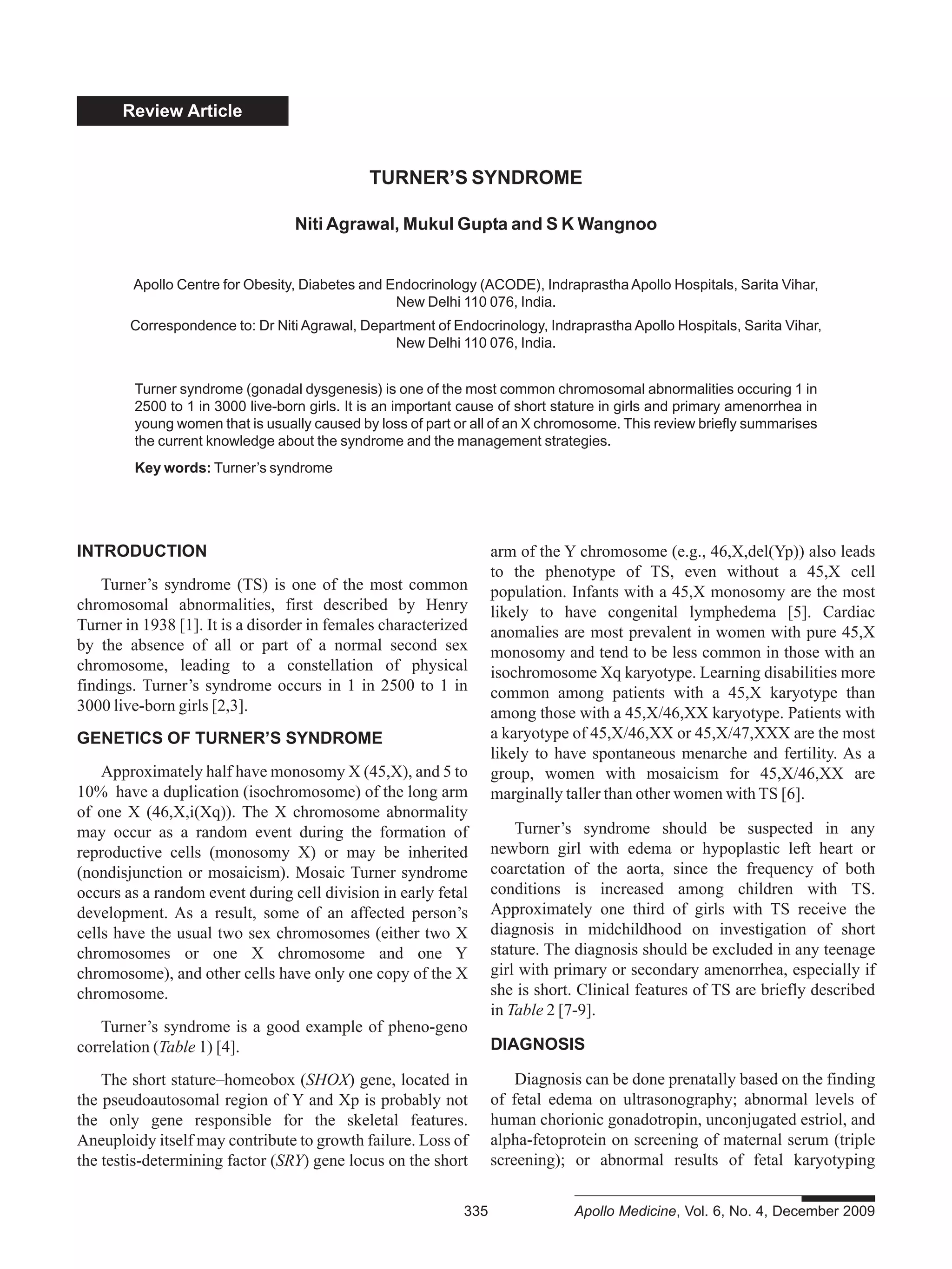 Turner's Syndrome | PDF