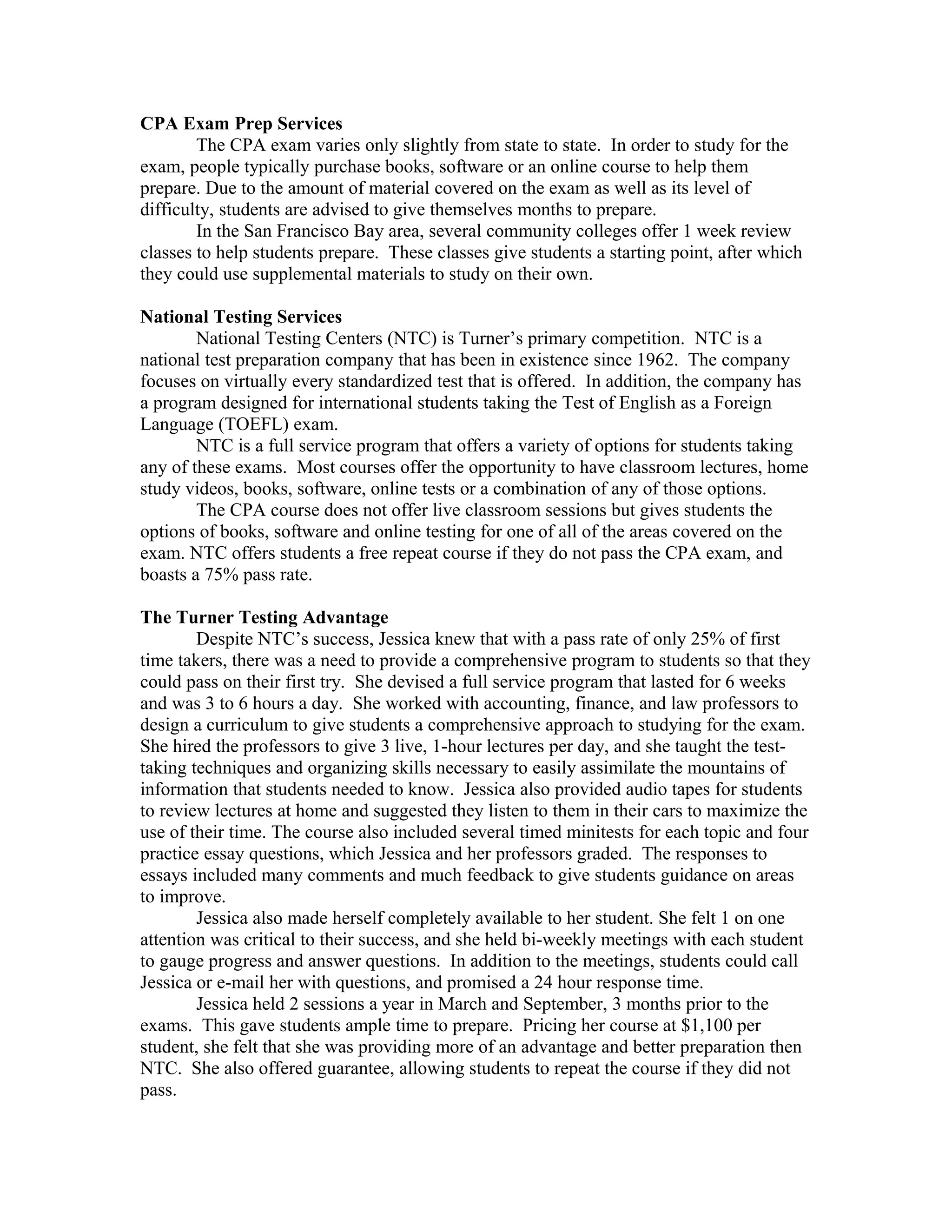 Turner test prep co case | DOC