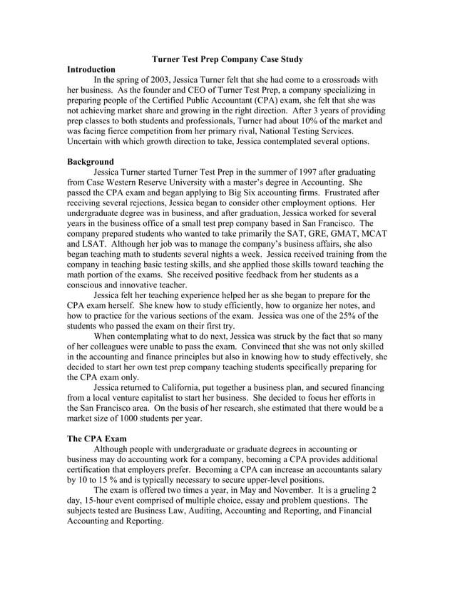 Turner test prep co case | DOC