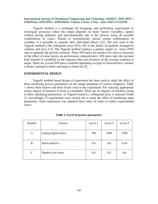Turning parameters optimization for surface roughness by taguchi method | PDF