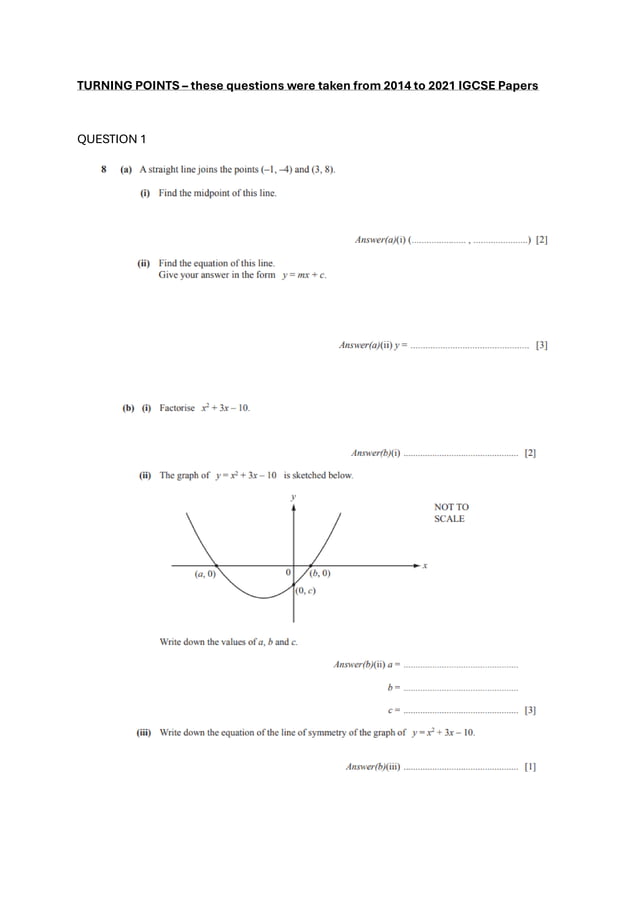 Turning Points Igcse Mathematics Practice Pdf