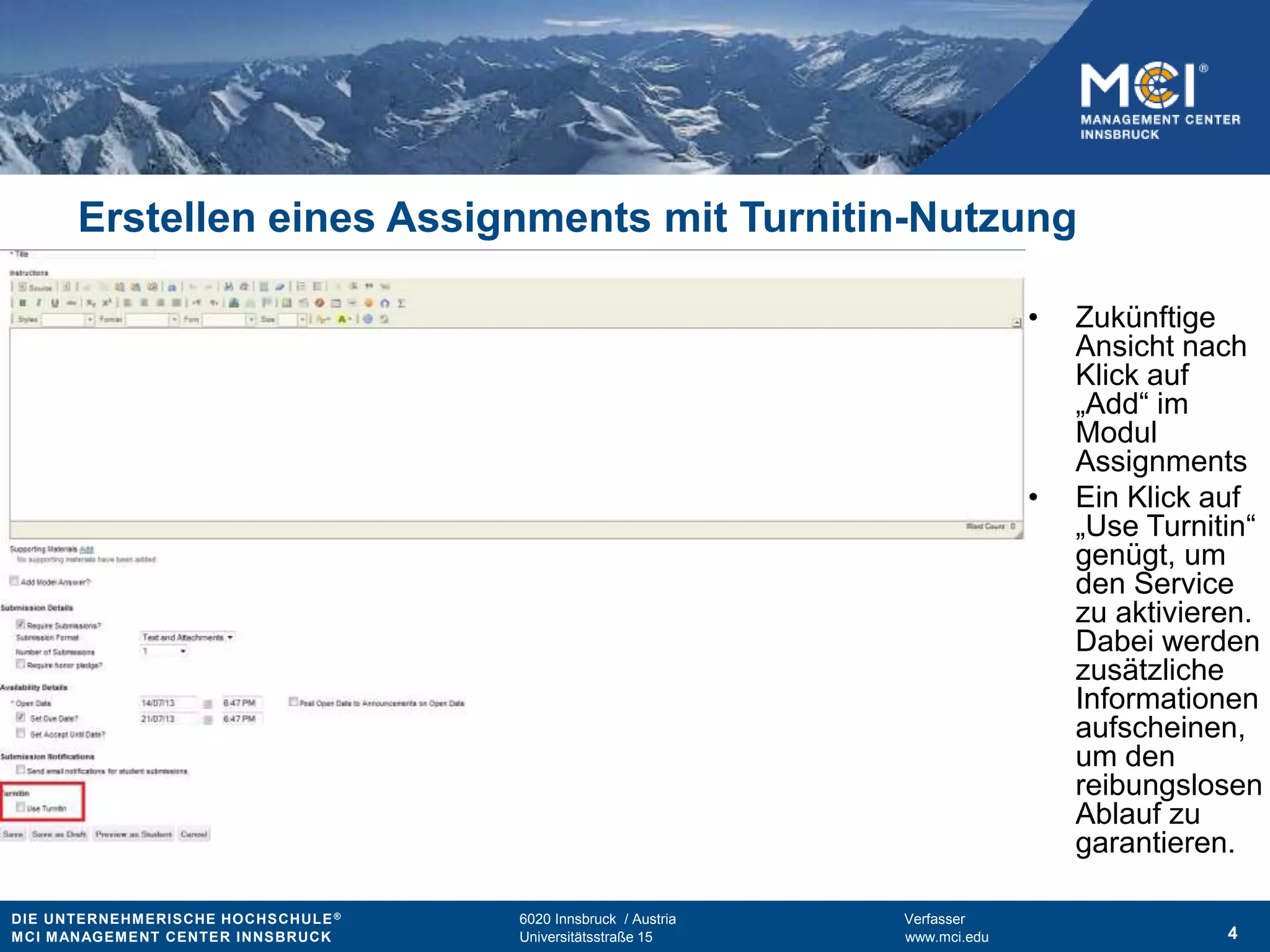 MCI-Tutorial Sakai und Turnitin | PPTX