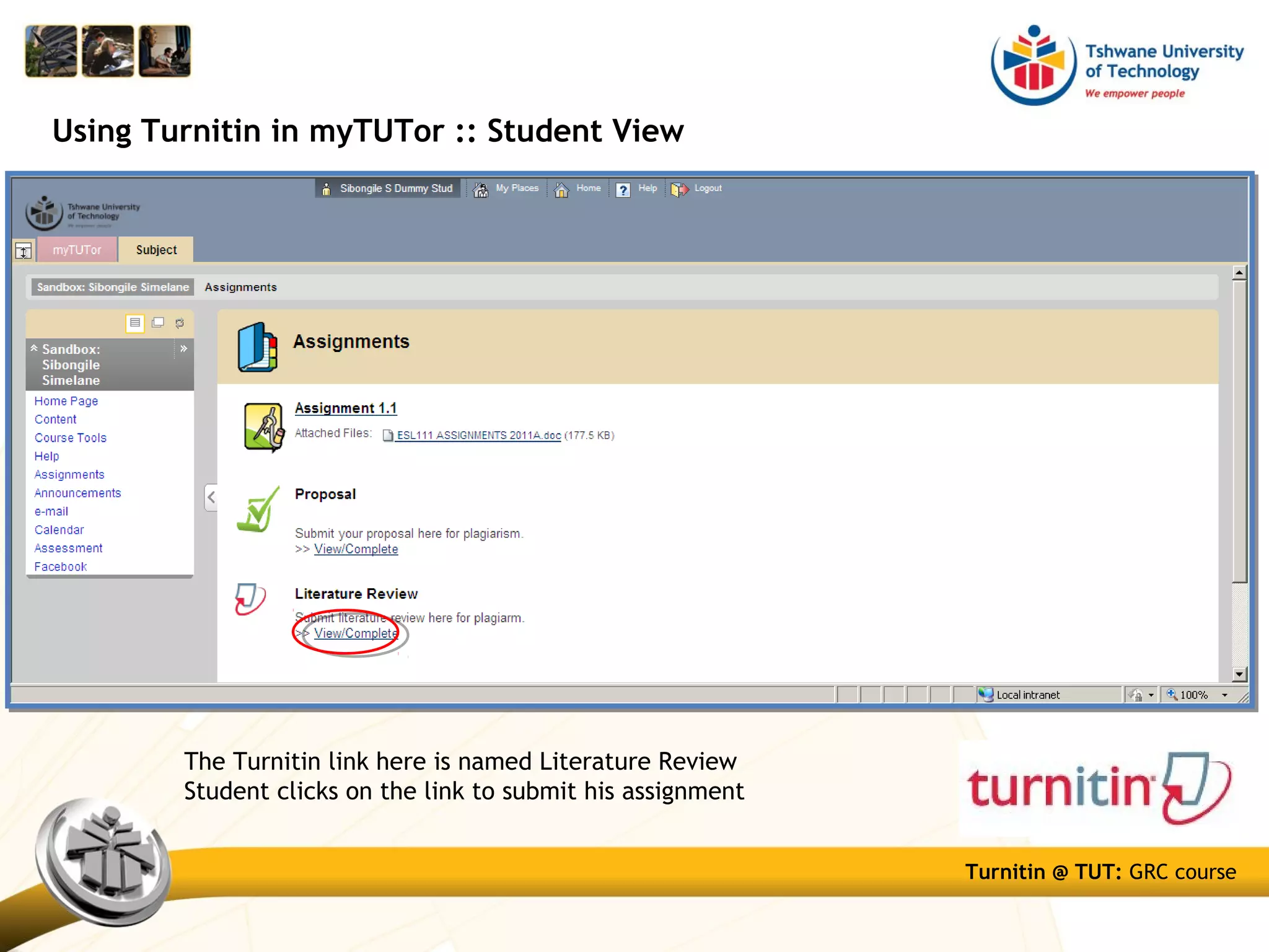 Turnitin @ TUT : Turnitin website | PPT