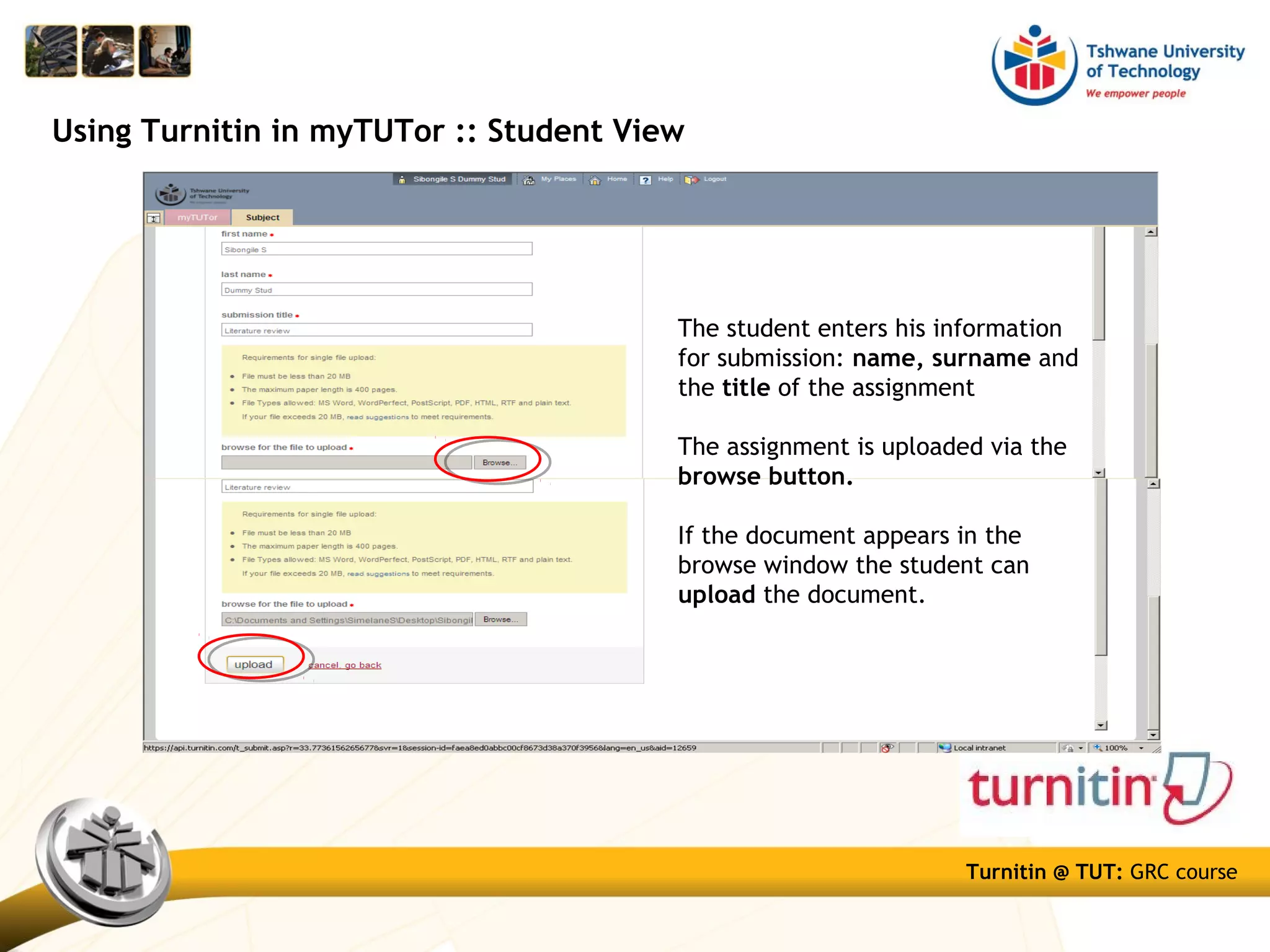 Turnitin @ TUT : Turnitin website | PPT
