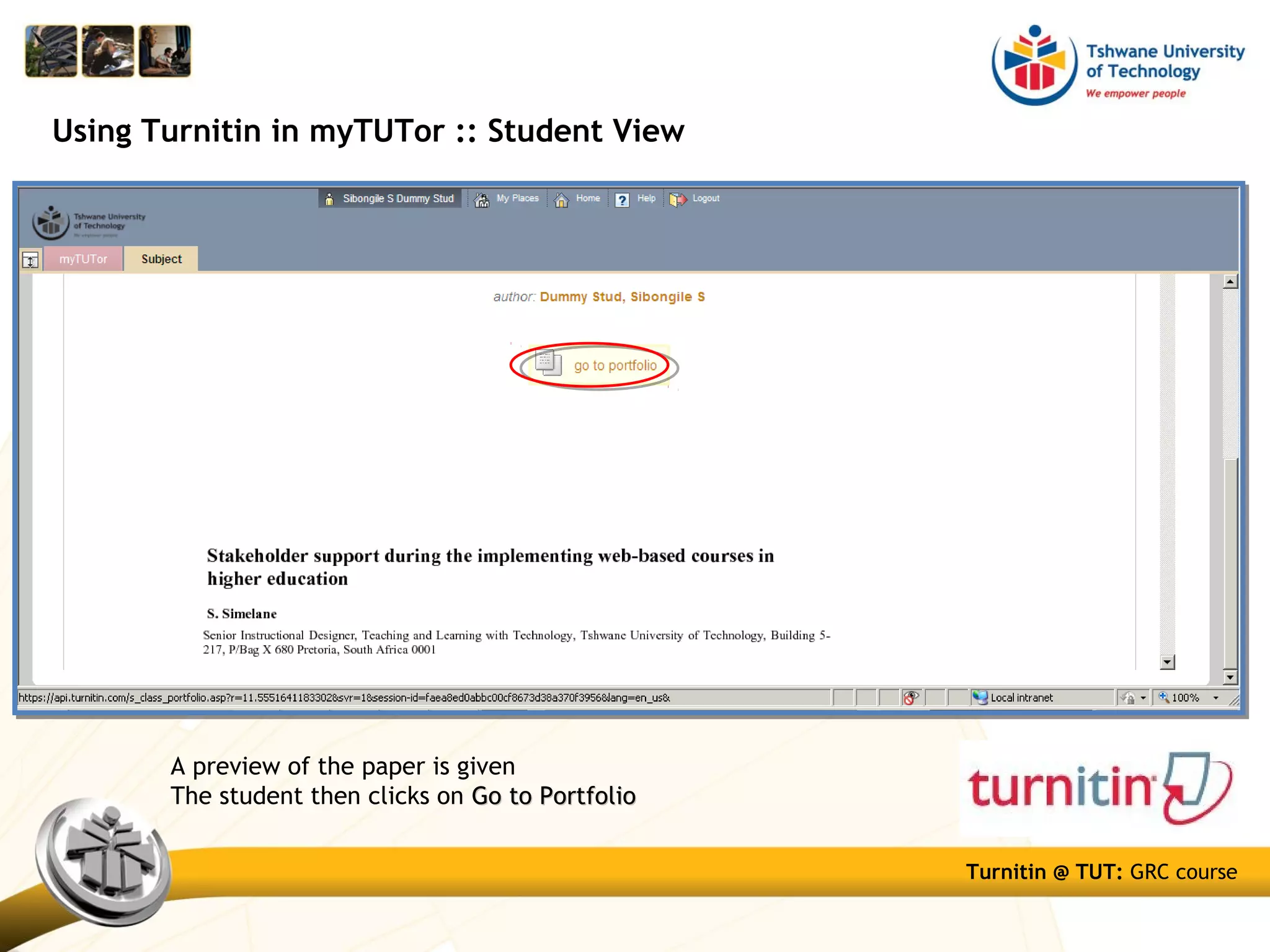 Turnitin @ TUT : Turnitin website | PPT