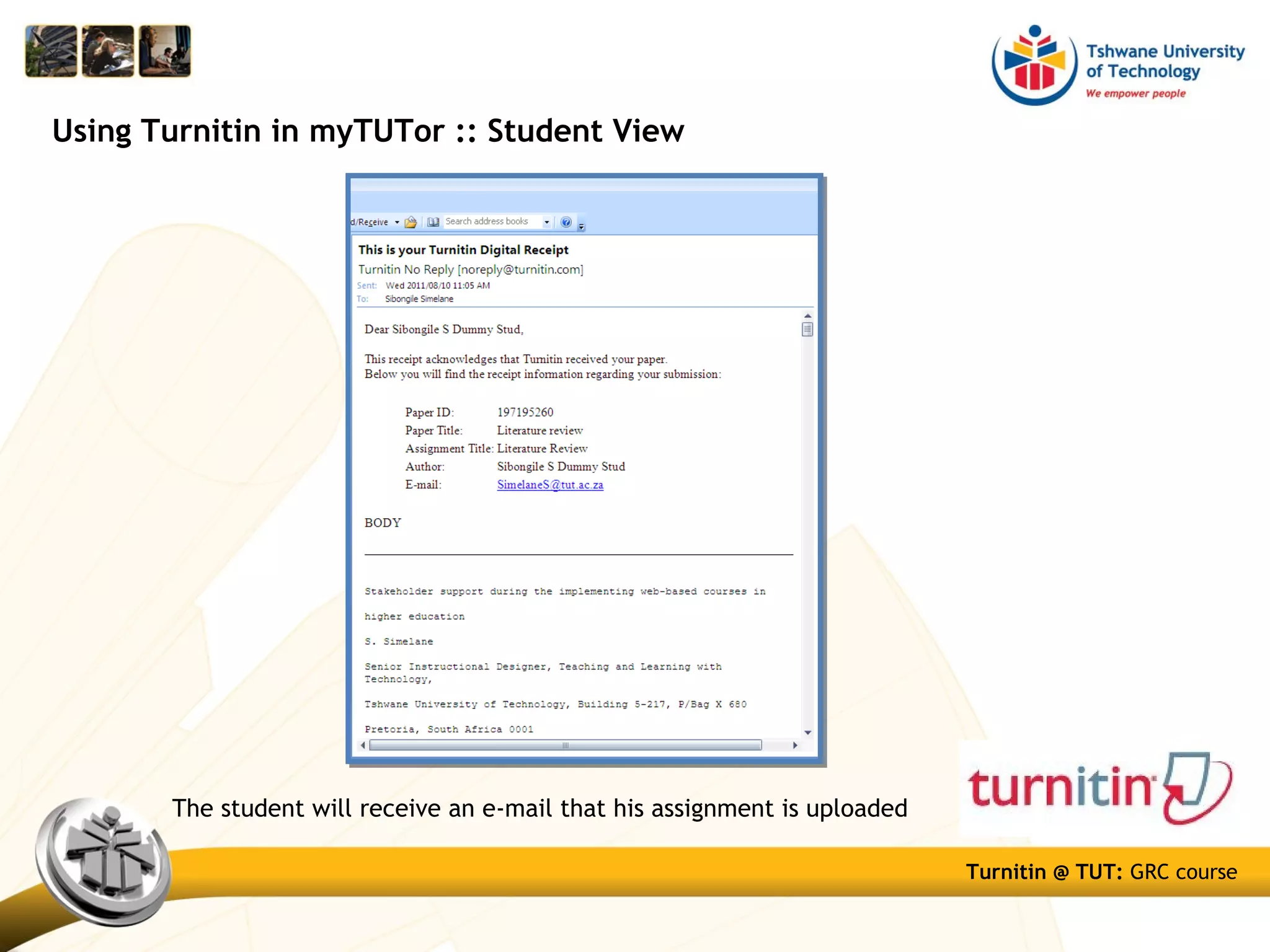 Turnitin @ TUT : Turnitin website | PPT