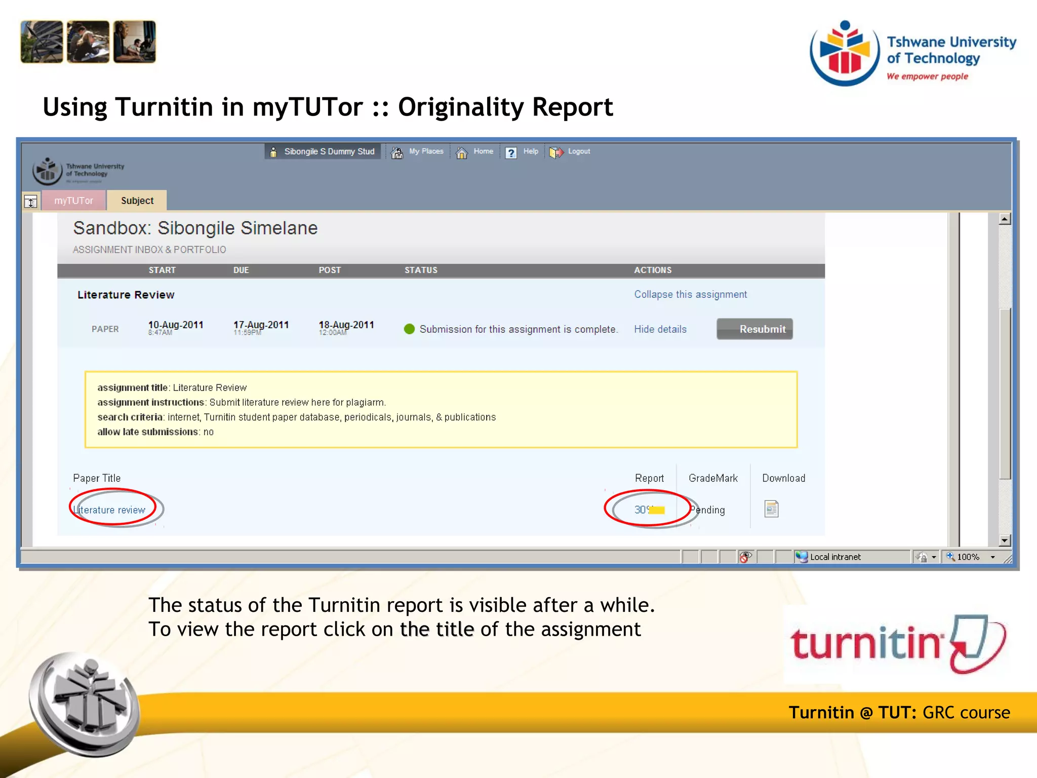 Turnitin @ TUT : Turnitin website | PPT