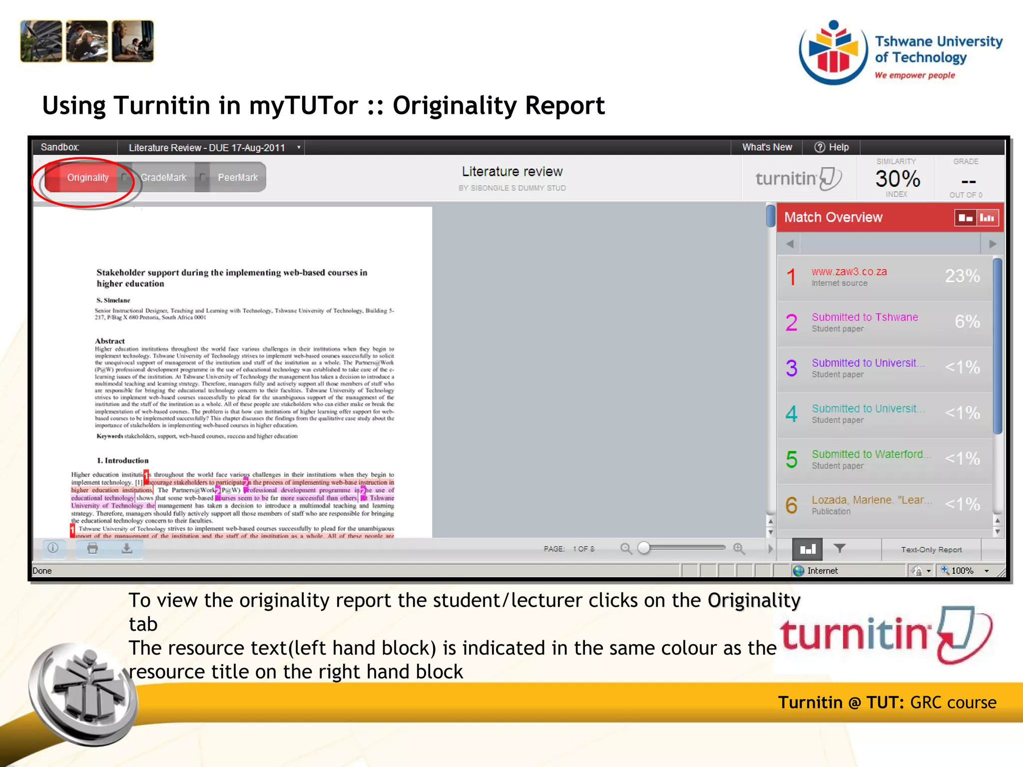 Turnitin @ TUT : Turnitin website | PPT