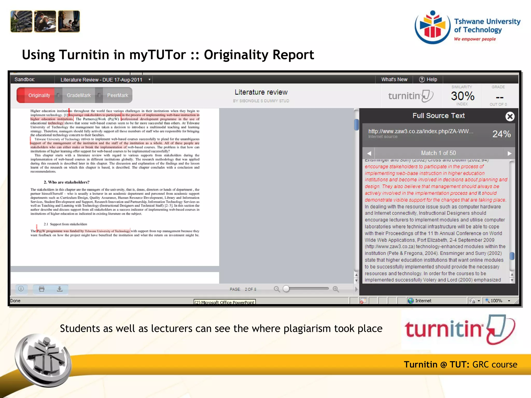 Turnitin @ TUT : Turnitin website | PPT