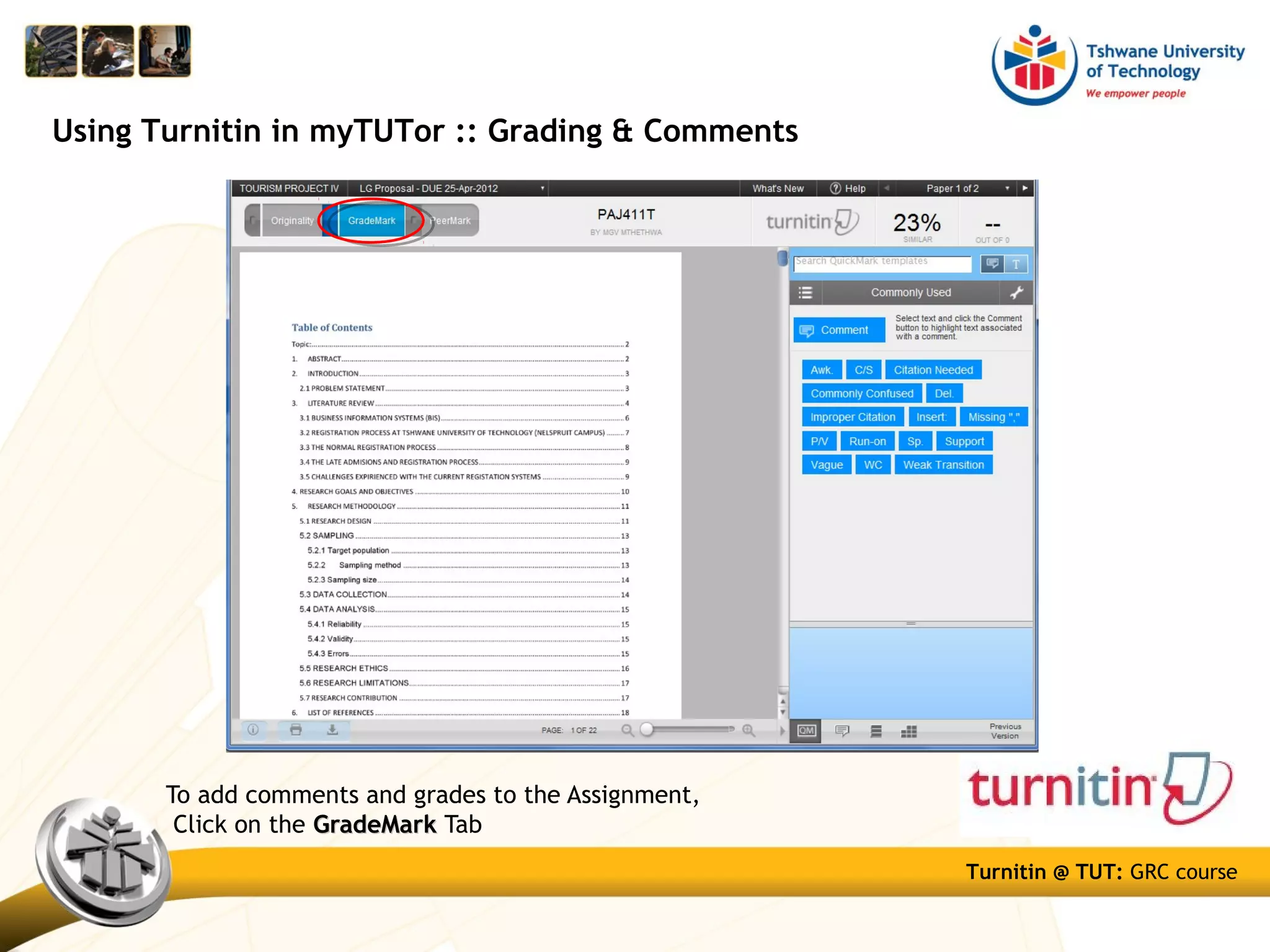 Turnitin @ TUT : Turnitin website | PPT