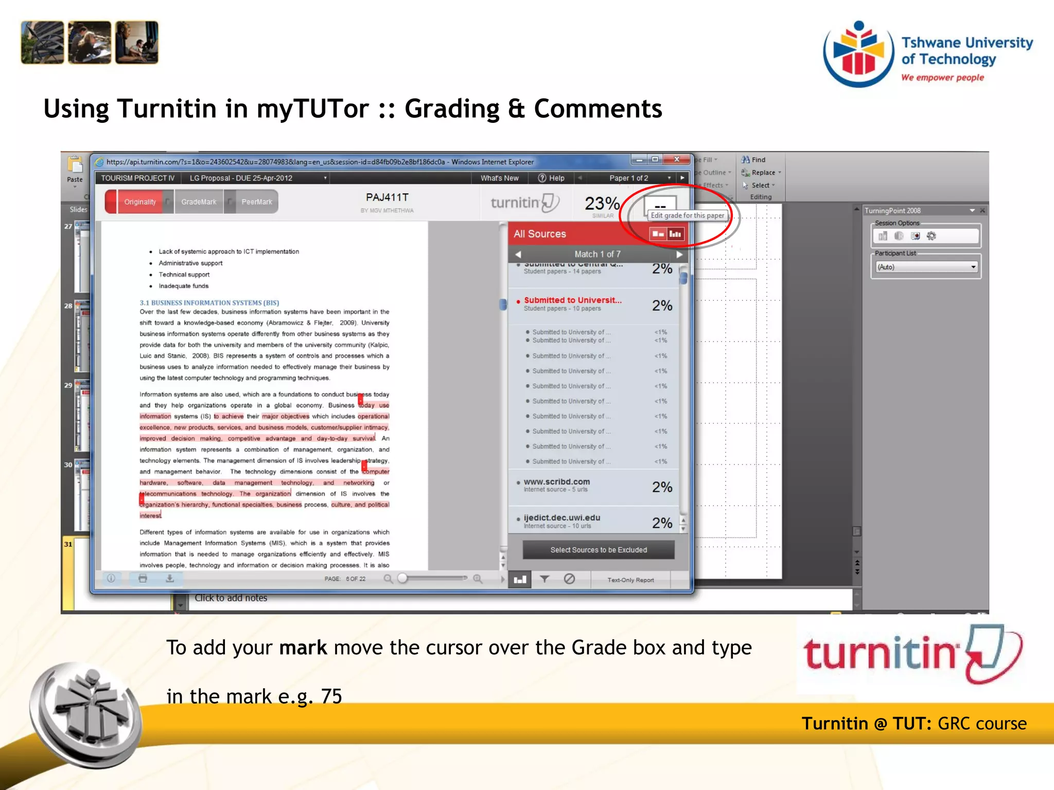 Turnitin @ TUT : Turnitin website | PPT