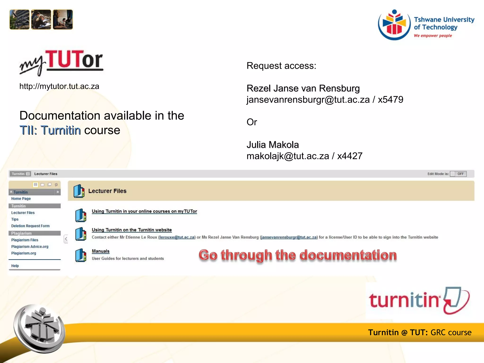Turnitin @ TUT : Turnitin website | PPT