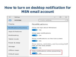 Desktop alert notification for MSN