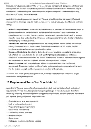 Turn your customer's needs into successful it projects it-toolkits | PDF
