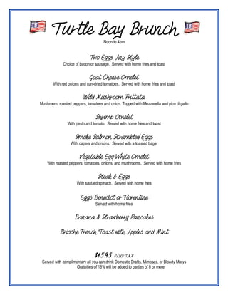 Turtle Bay Brunch Menu