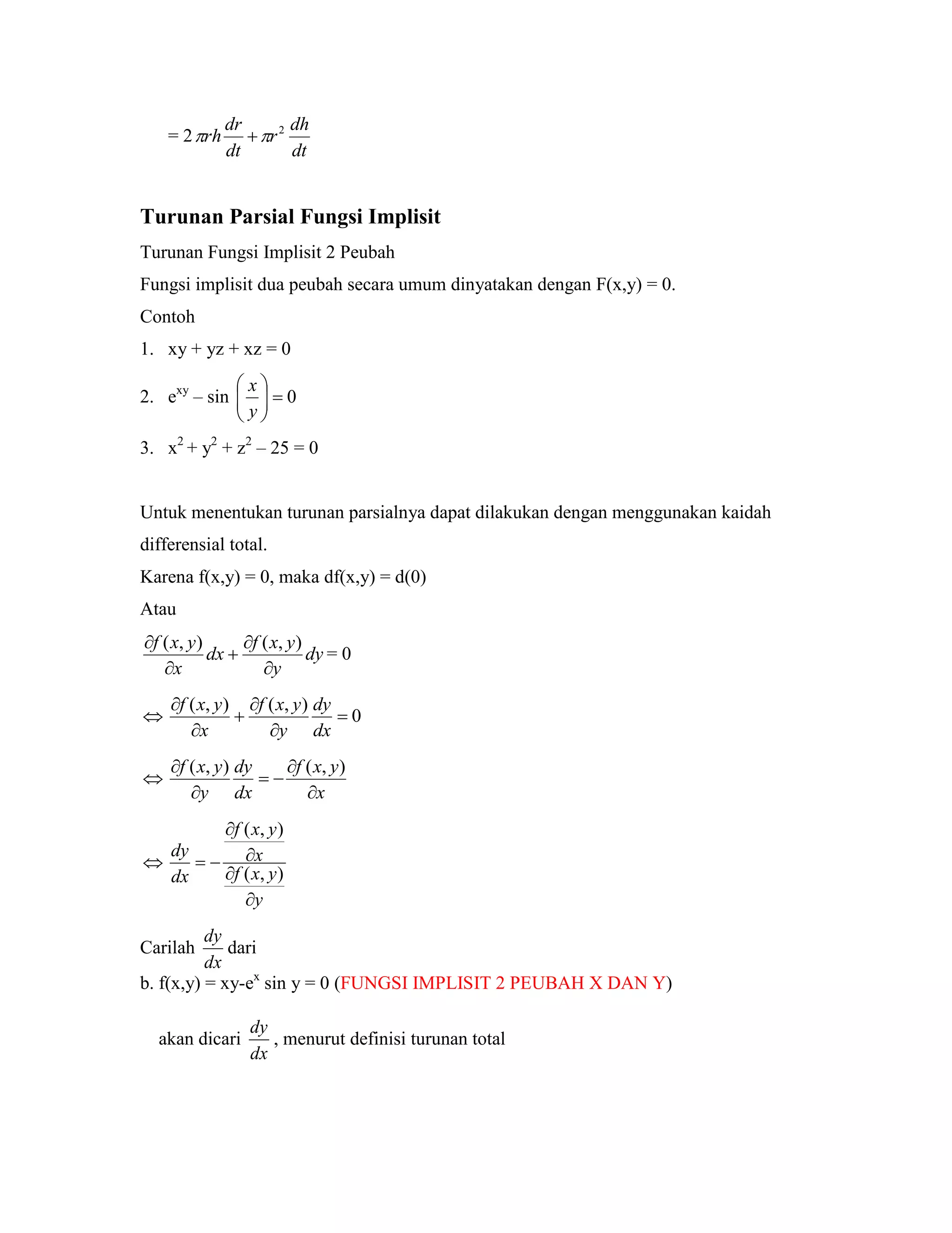 Turuna parsial fungsi dua peubah atau lebih | PDF