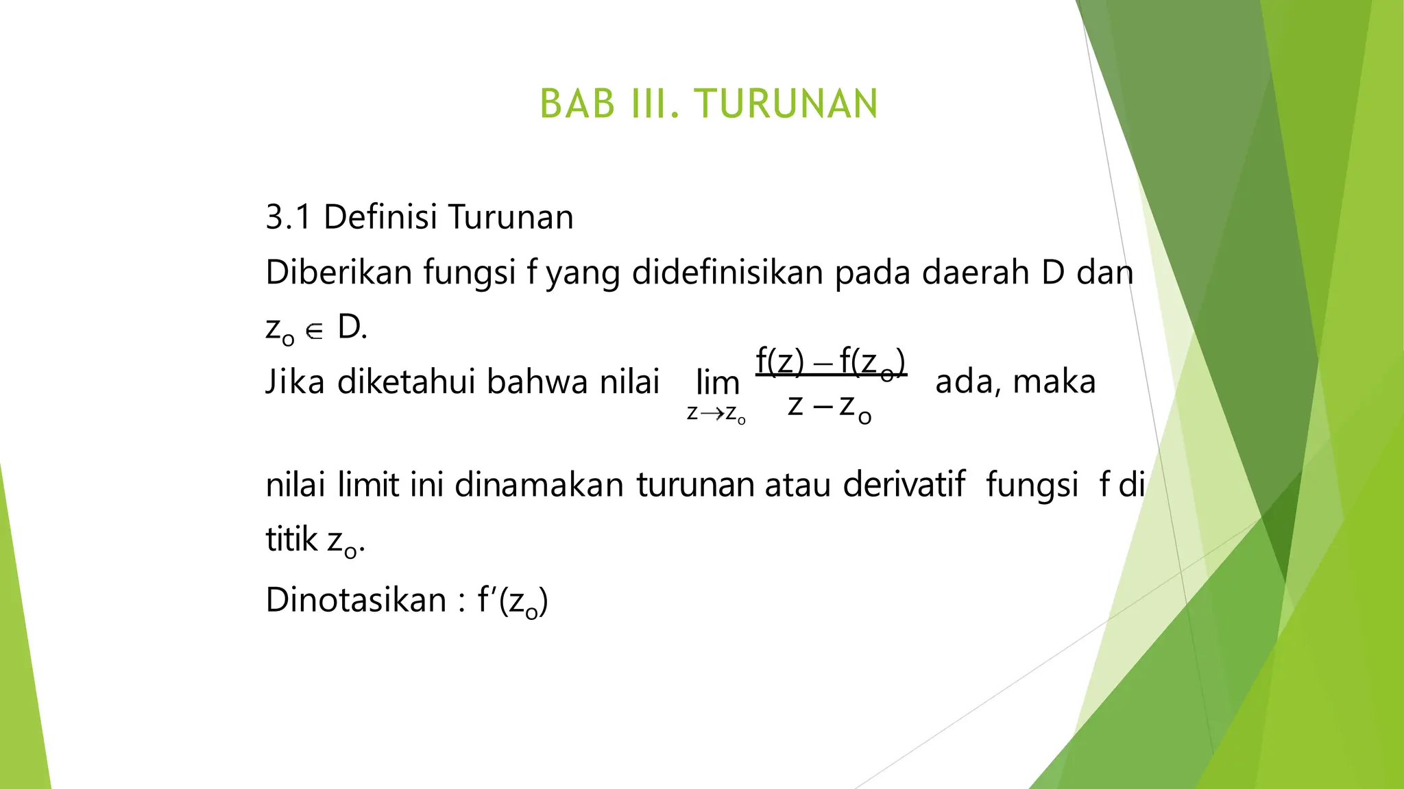 Turunan Bilangan Kompleks fungsi analtik | PPTX