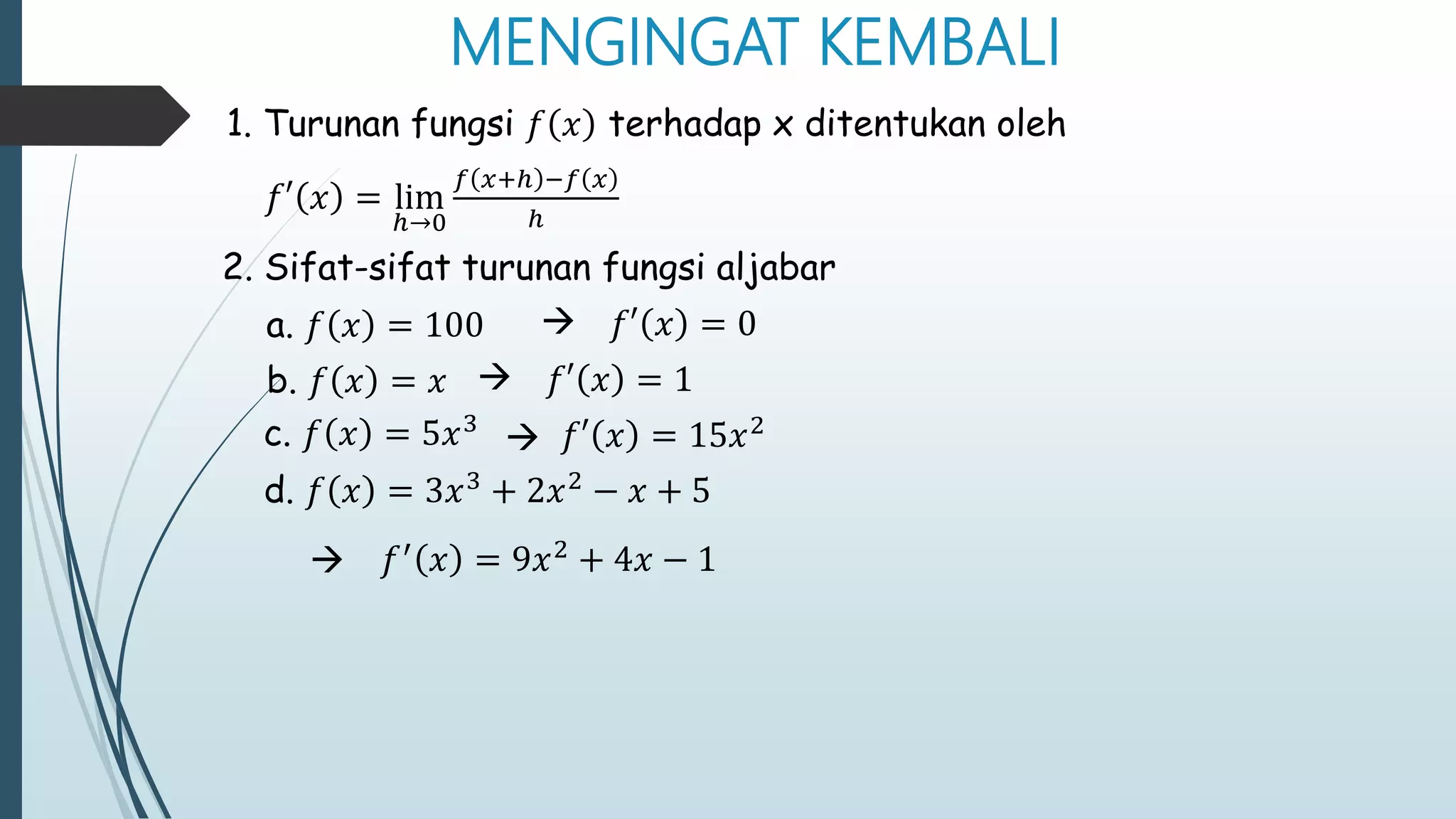 Turunan fungsi aljabar 2 | PPTX