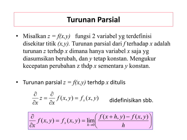 Ringkasan Materi Turunan Parsial Matematika | PDF