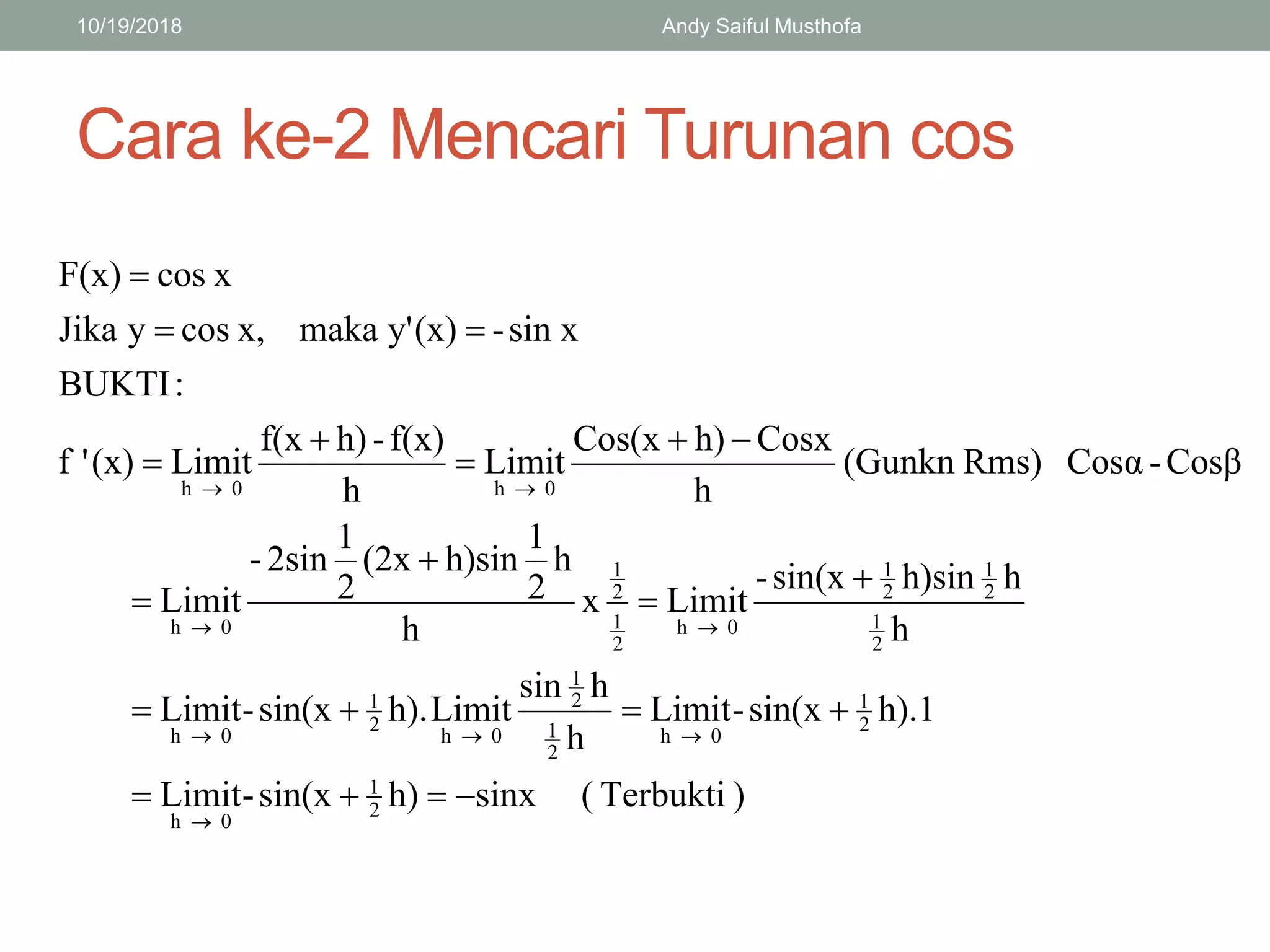 Turunan Trigonometri (sin, cos, tan) | PPTX