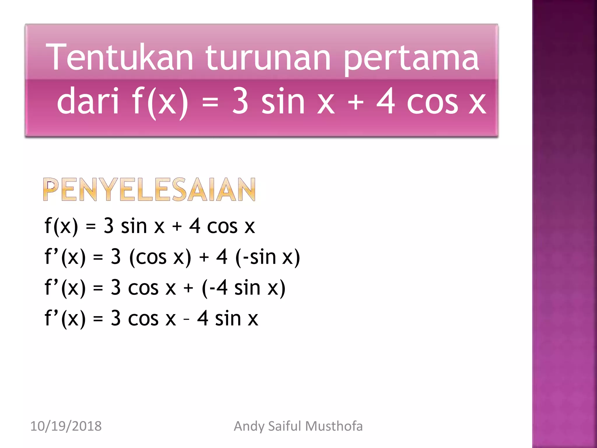 Turunan Trigonometri (sin, cos, tan) | PPTX