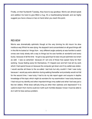 TUESDAY WITH MORRIE BOOK REVIEW ADN SUMMARY ASSIGNMENT | PDF