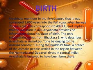 Information about Aryabhatta. | PPTX