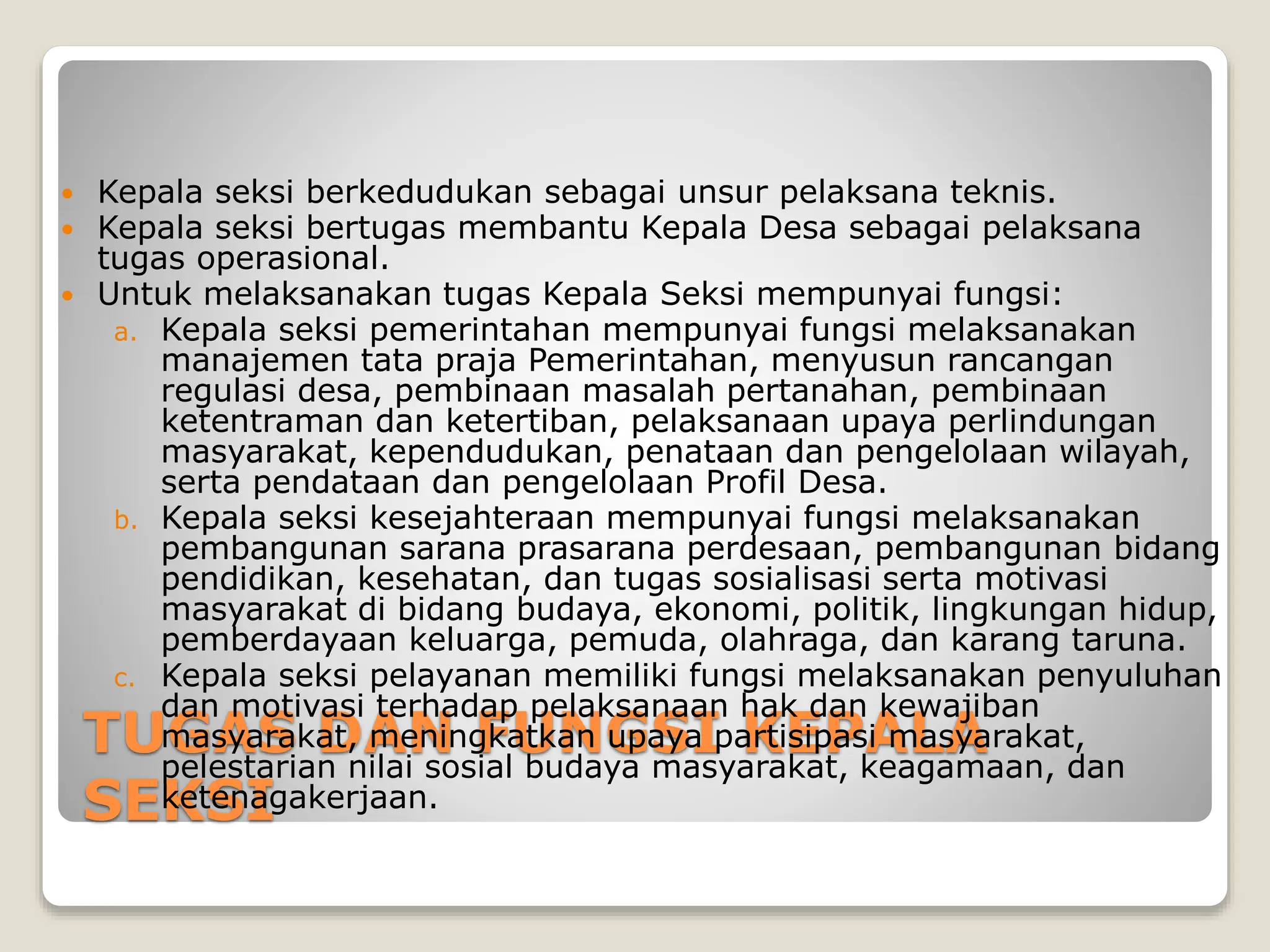 tugas pokok dan fungsi perangkat desa berdasrkan | PPTX